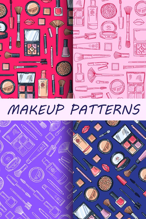 Vector hand drawn makeup patterns set