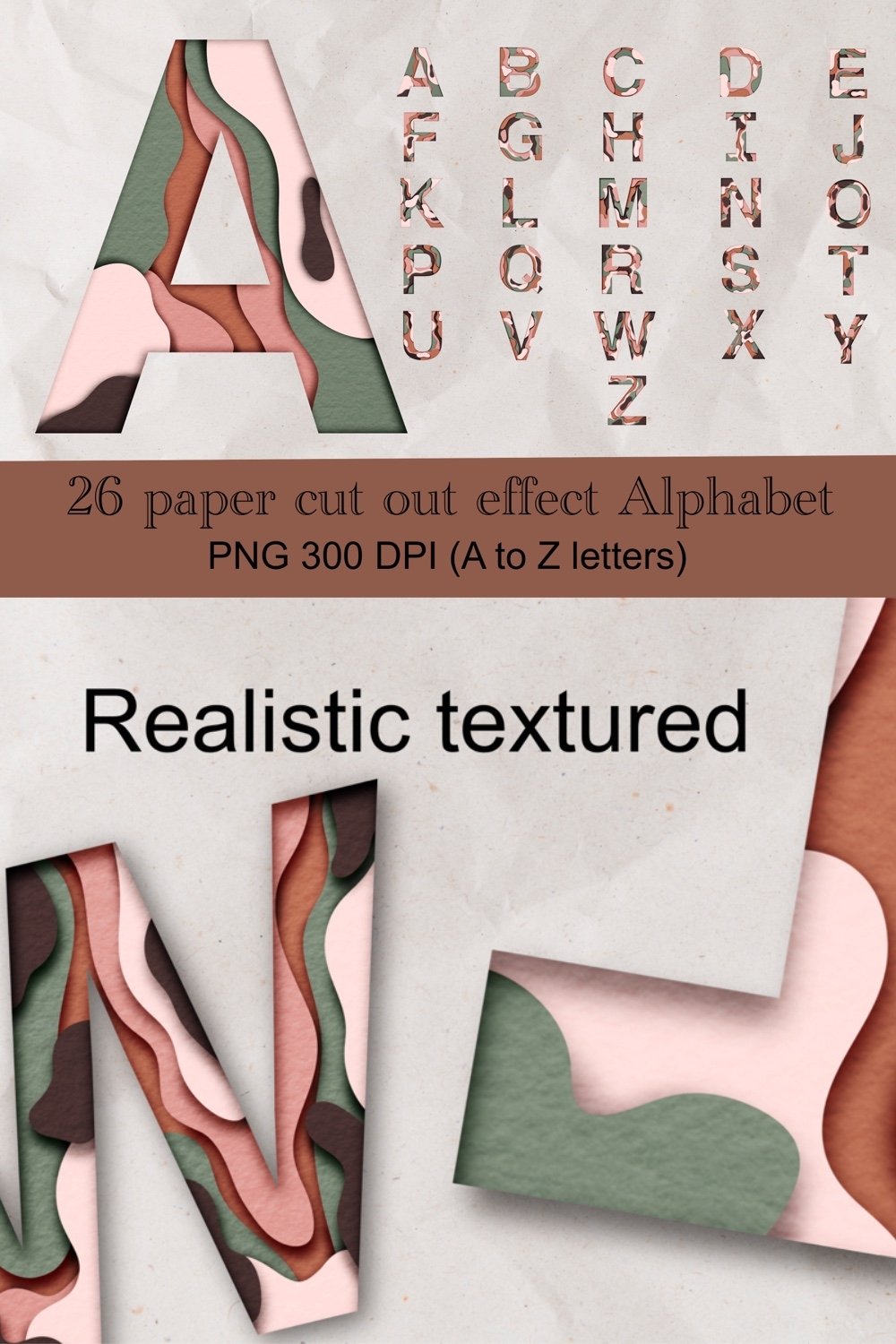 Alphabet sublimation paper cutout effect. Monogram,letters