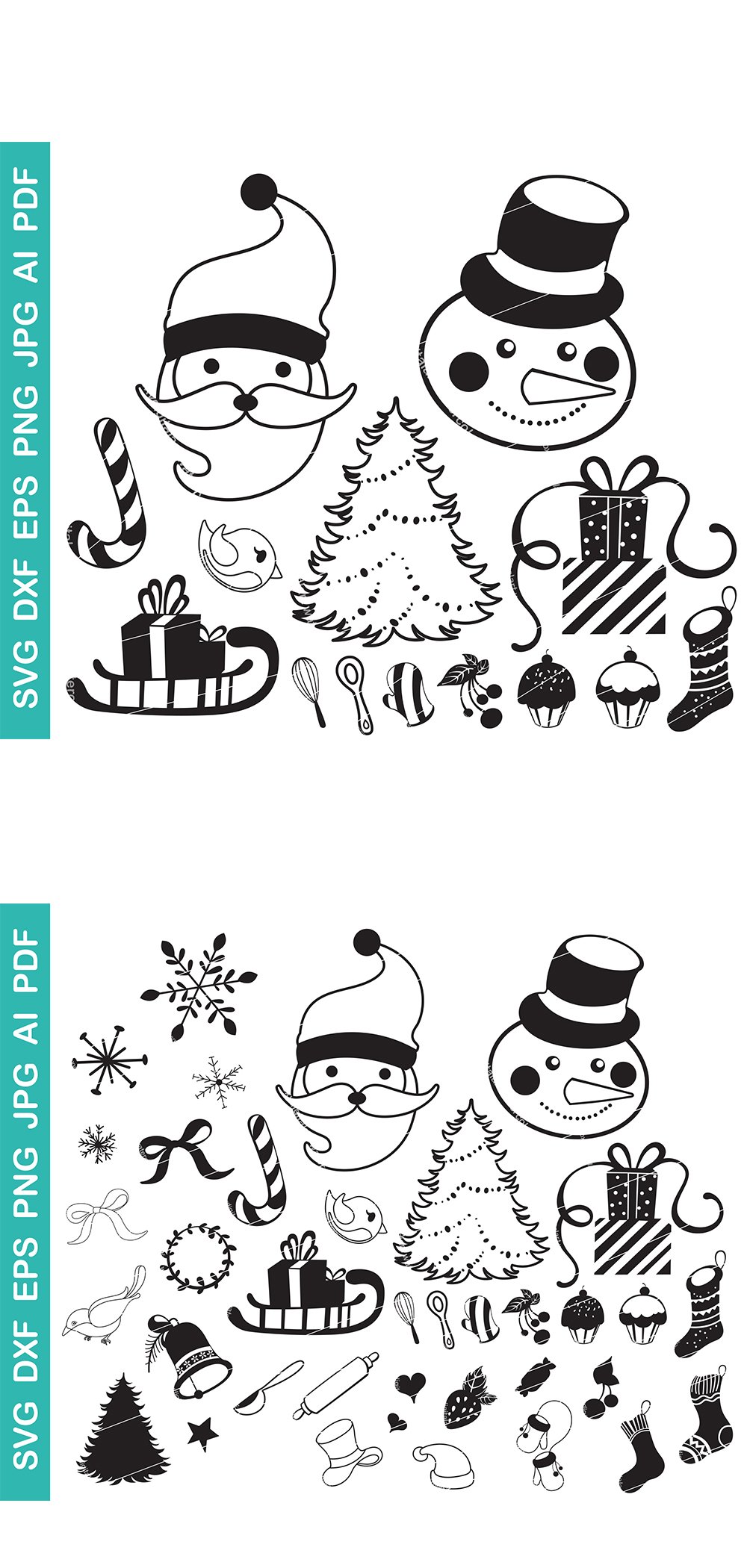 Christmas Snowman, Santa Claus and Christmas tree SVG bundle