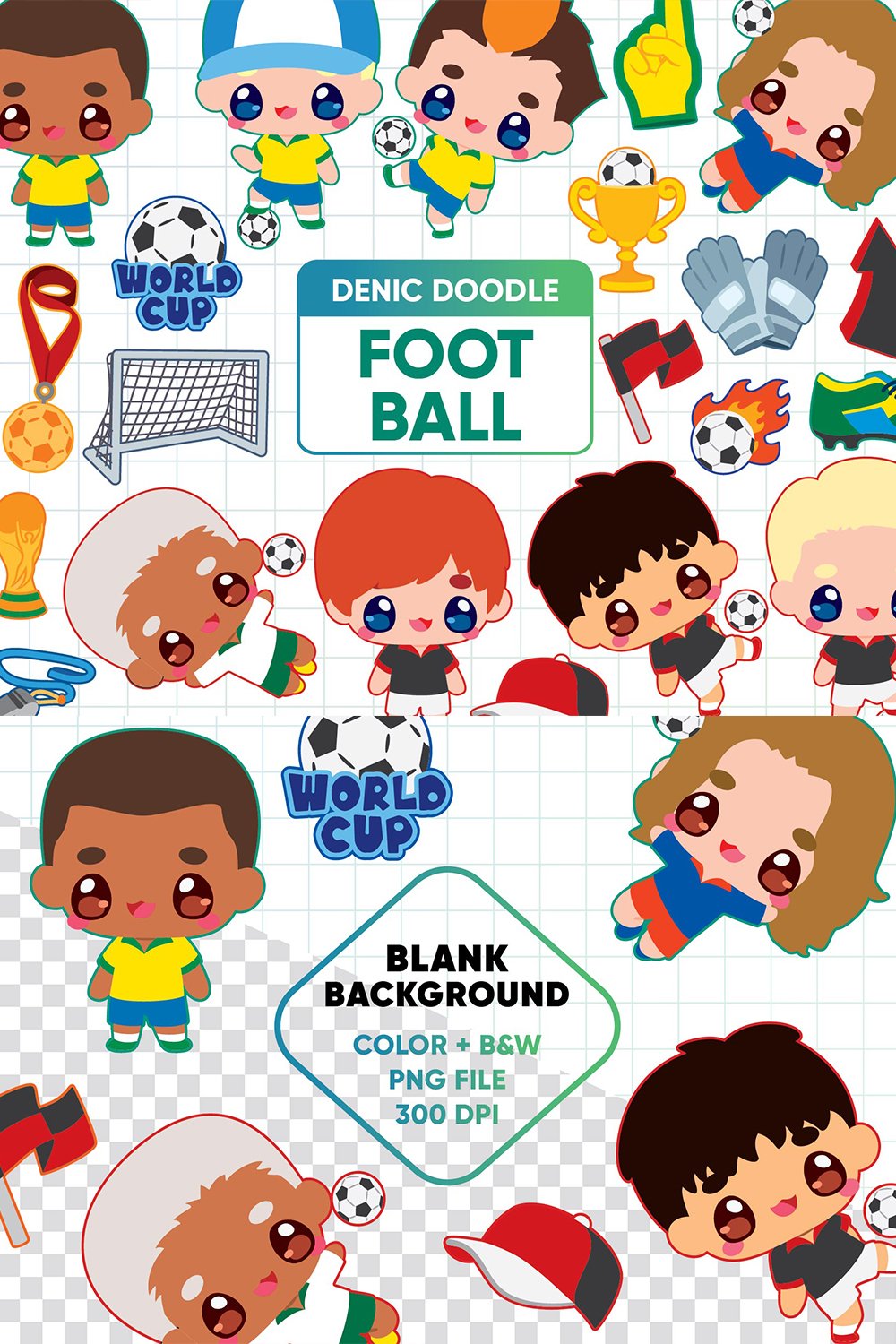 Cute Football Clipart - Adorable Sports Illustration Set