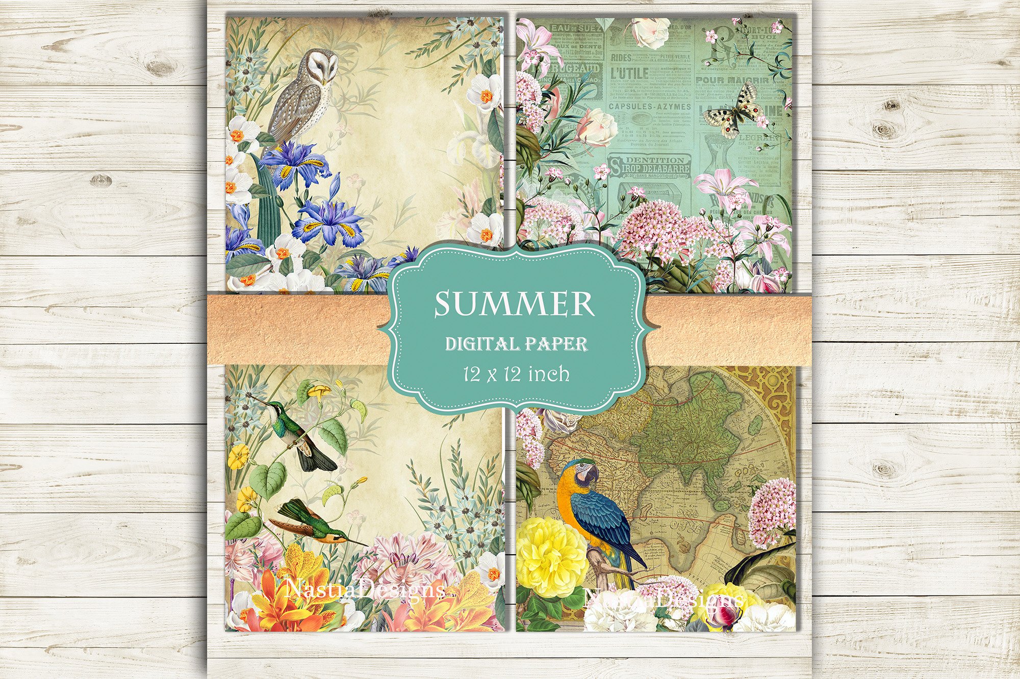 Flowers Digital Paper, Scrapbook paper kit, (1285265)