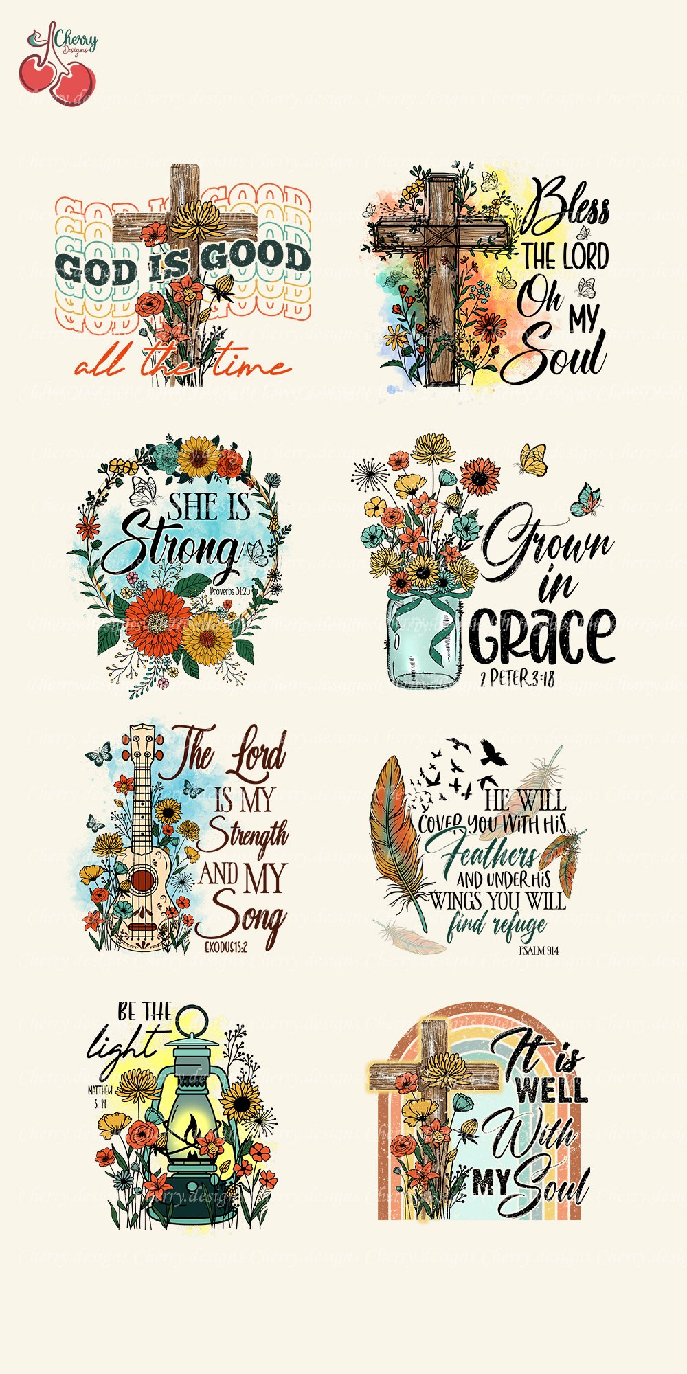 Christian Retro Bundle 12 Files PNG, Christian Floral PNG