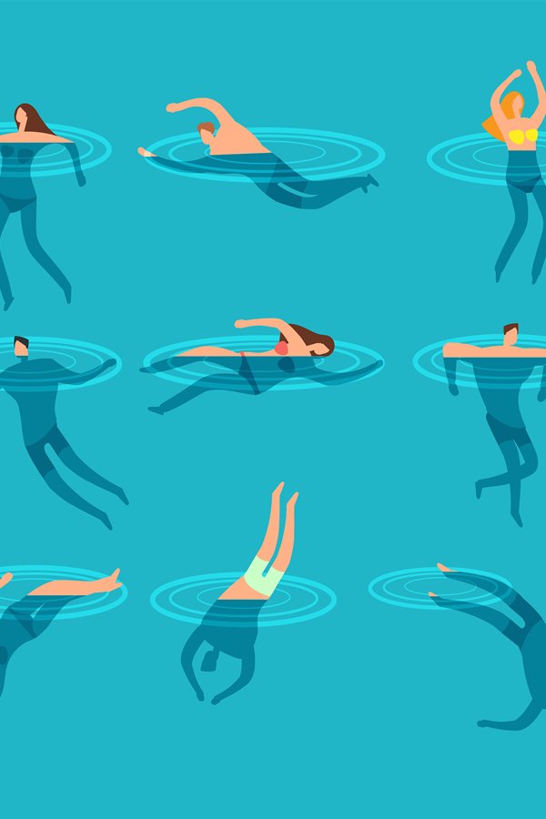 Swimming and diving people in swimming pool cartoon vector i