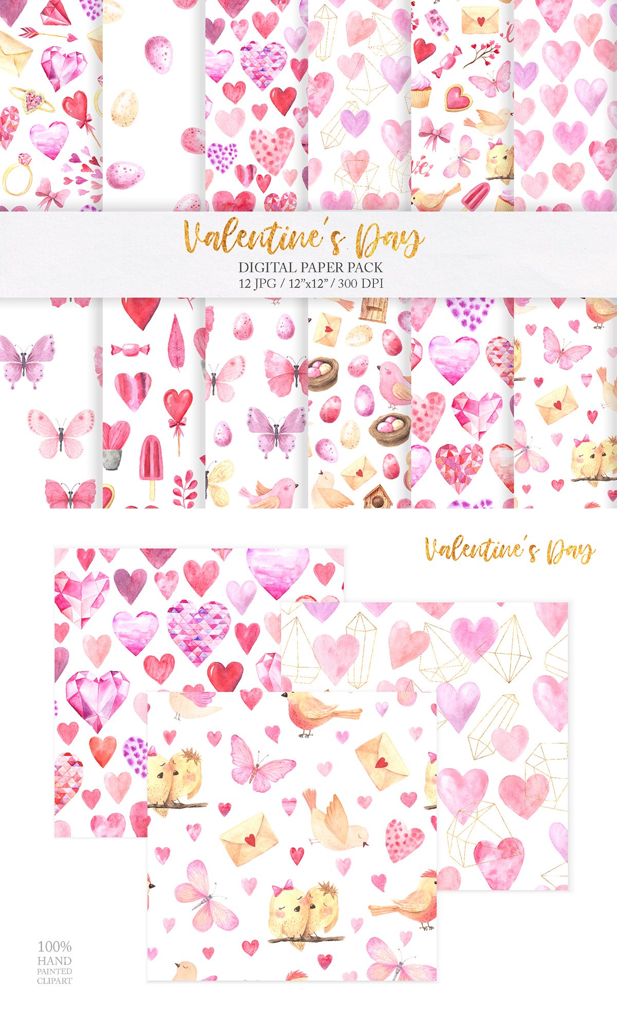 Watercolor Valentine Day digital papers pack (2381138)