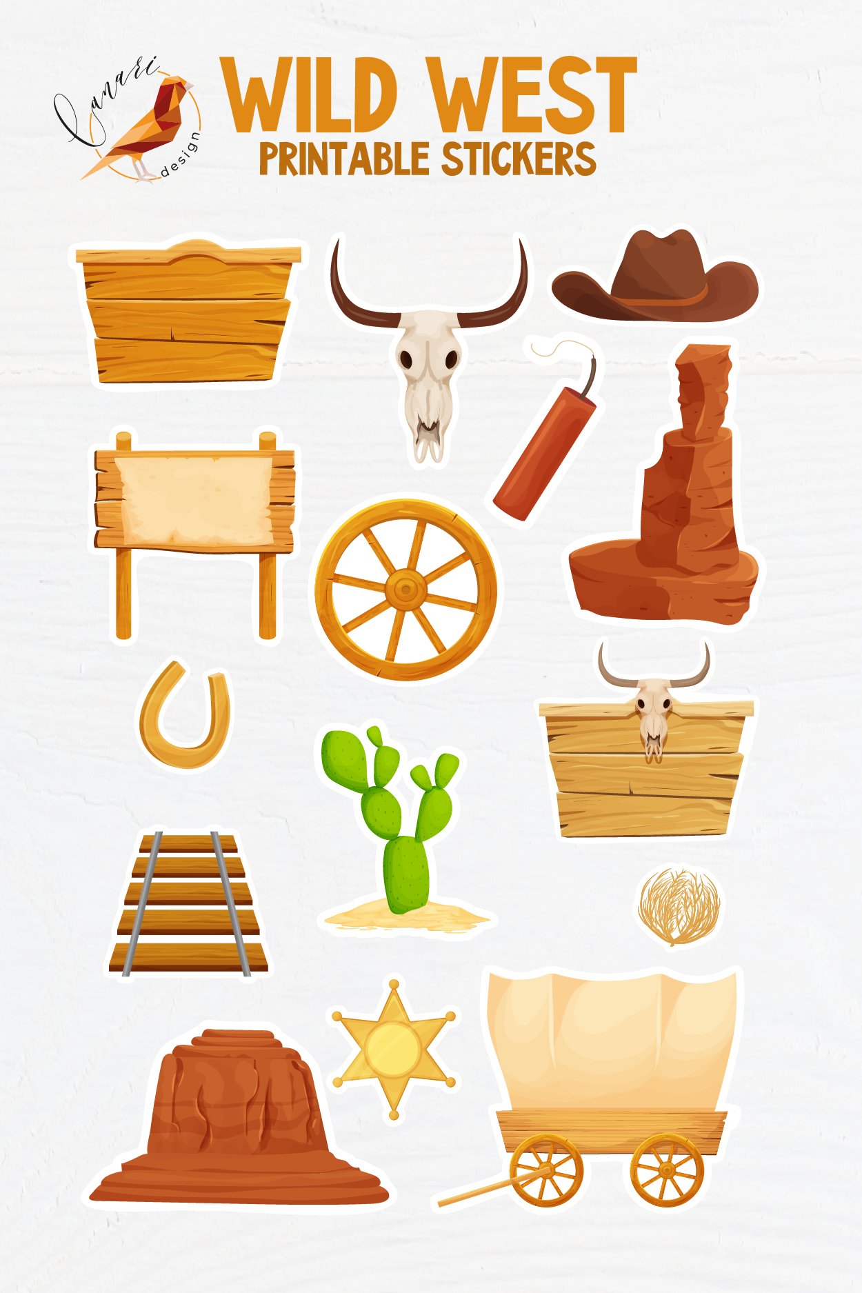 WILD WEST WESTERN Colection Printable stickers PDF PNG