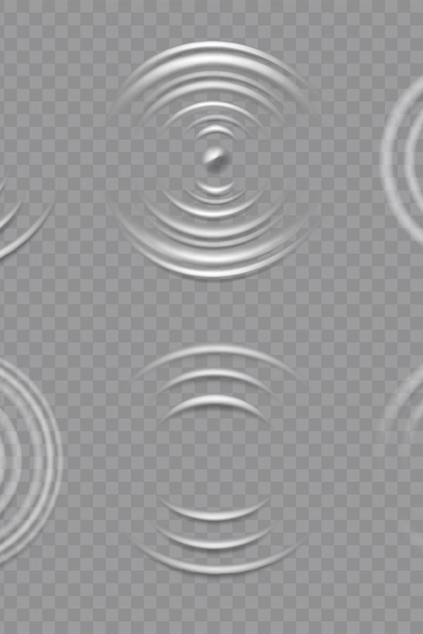 Ripples top view. Realistic water concentric circles and liq