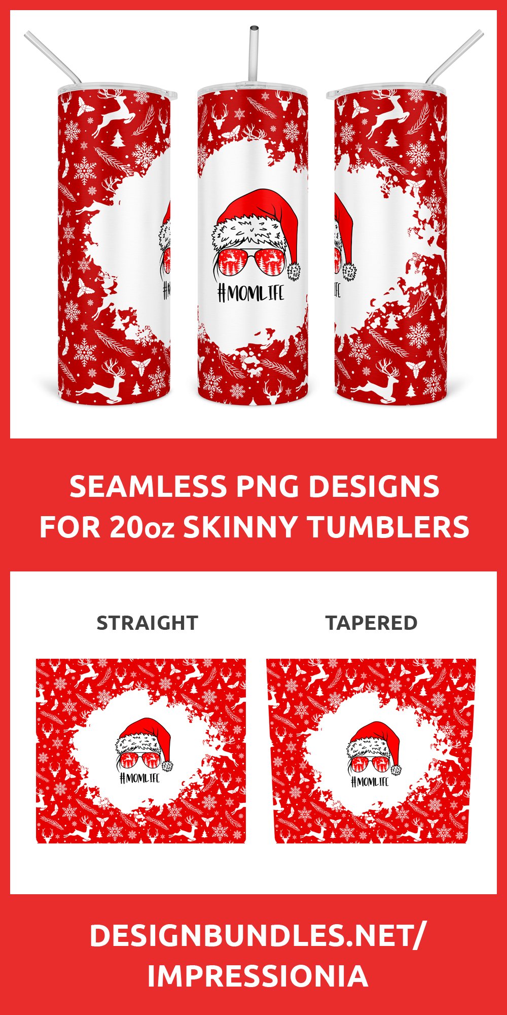 Santa Mom Life Tumbler Sublimation PNG Wrap, Christmas Mom