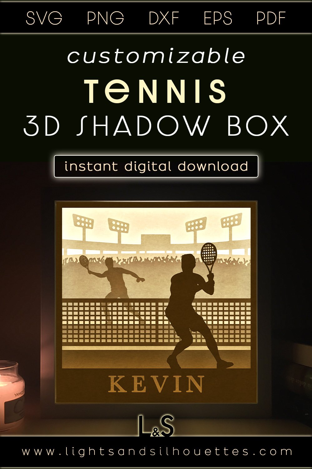 Customizable Tennis Shadow Box Svg Design | Light Box Svg