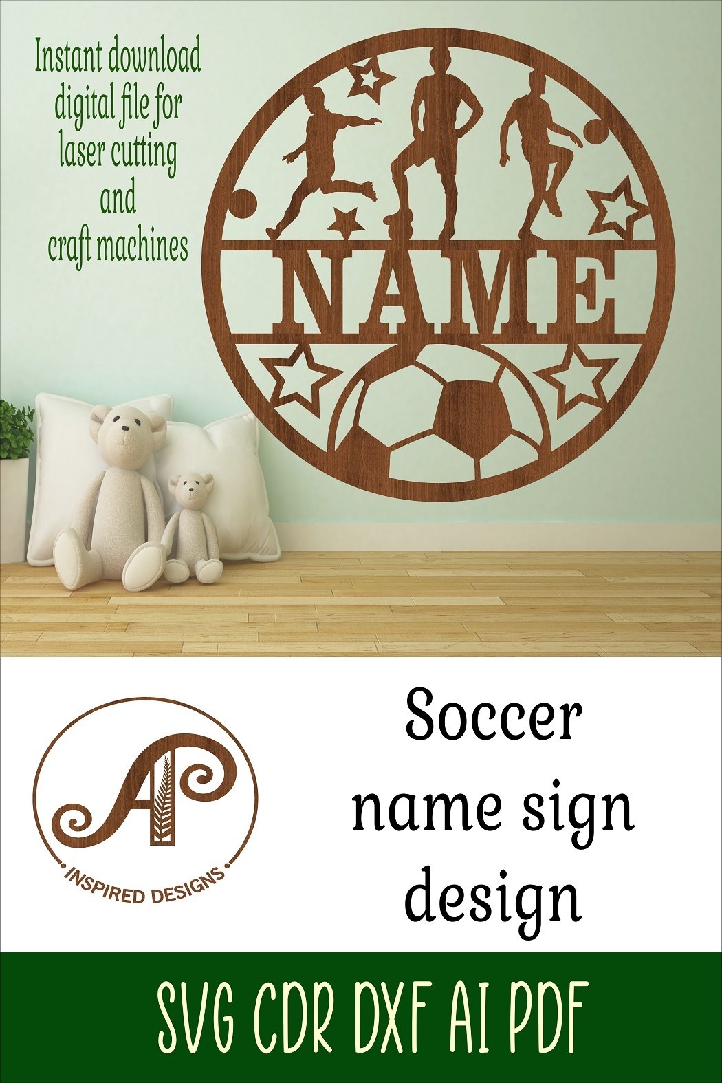 Male Soccer/ football name sign svg laser cut template