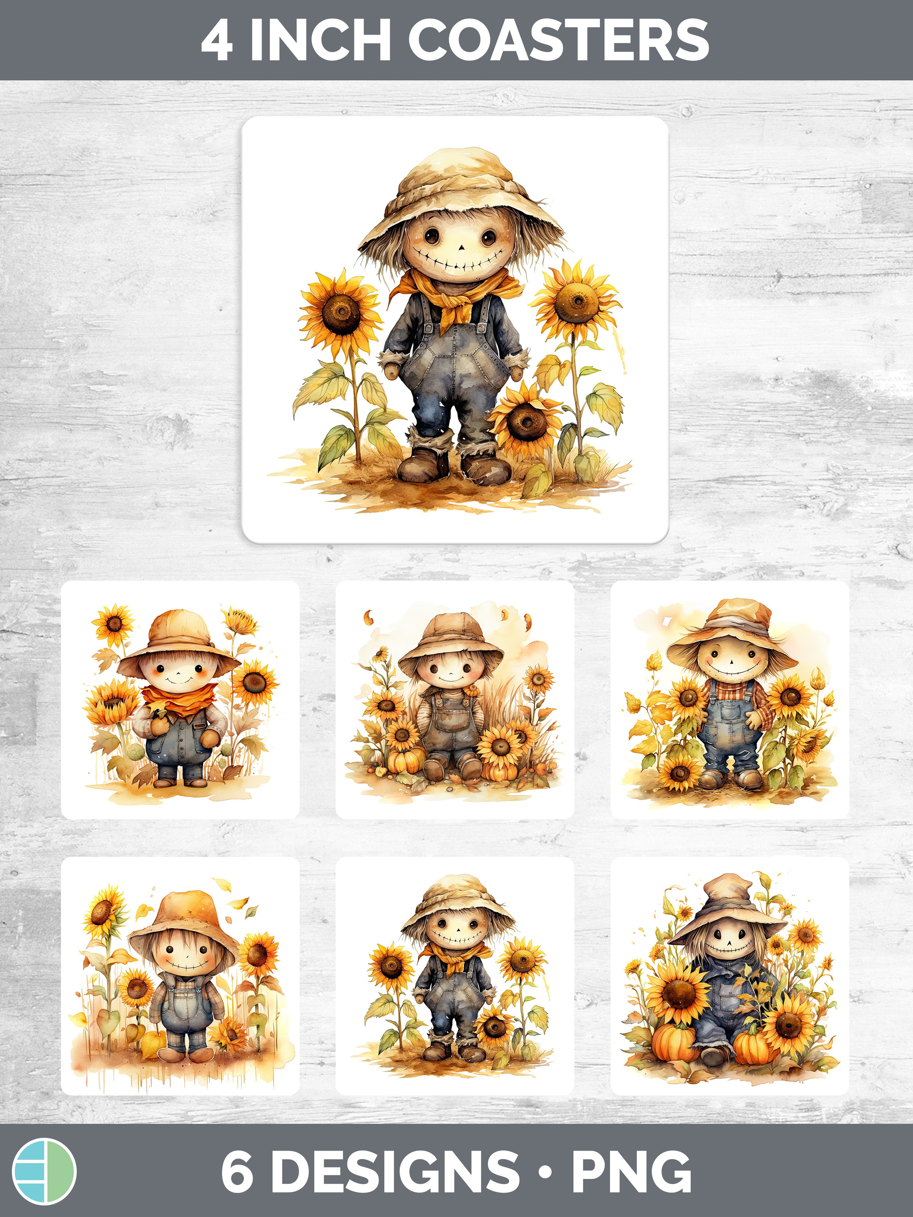 Autumn Scarecrow Square Coaster | Bundle Coaster Designs