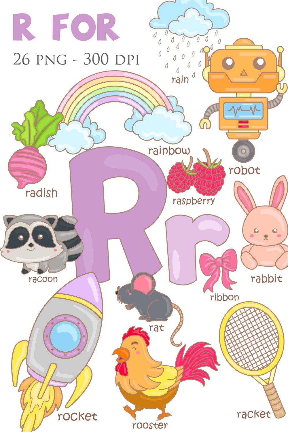 Alphabet R For Vocabulary Reading School Illustration Vector