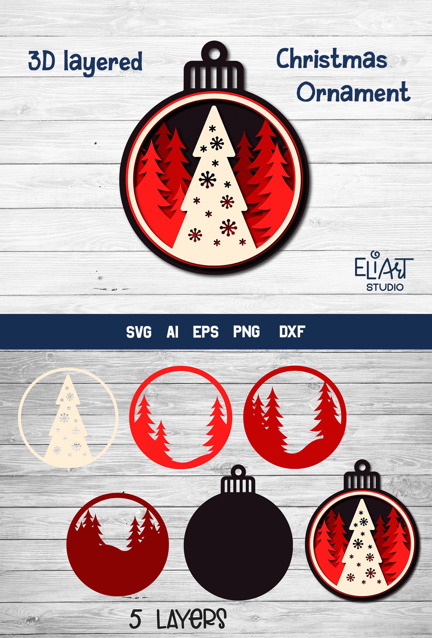 Christmas Ornament SVG | 3D Layered Christmas Tree Cut File
