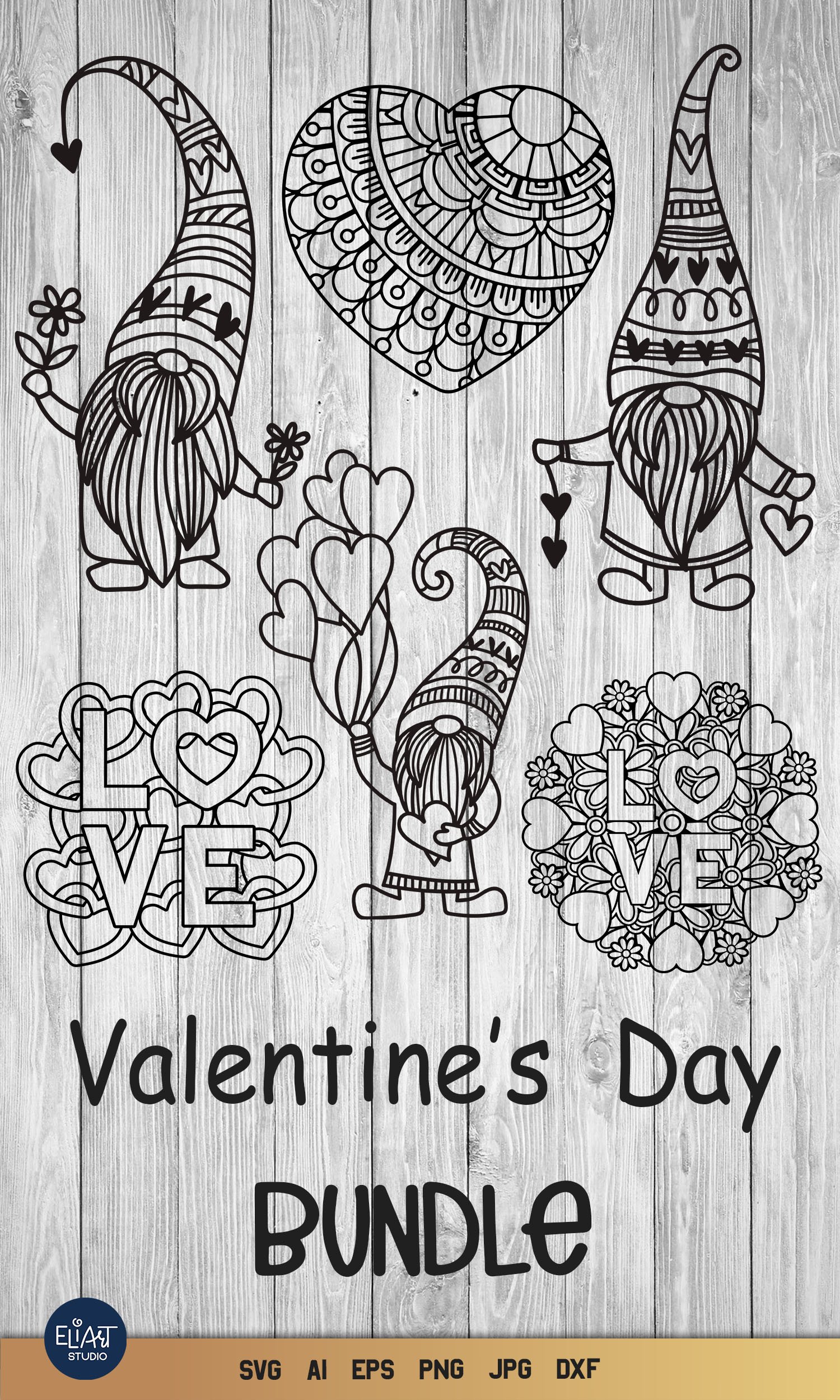 Valentines SVG Bundle | Floral Heart SVG | Gnome SVG