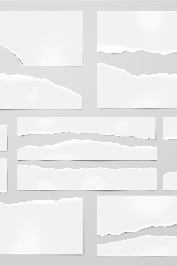 Torn paper sheets. Rip papers, ripped note blank piece. Note