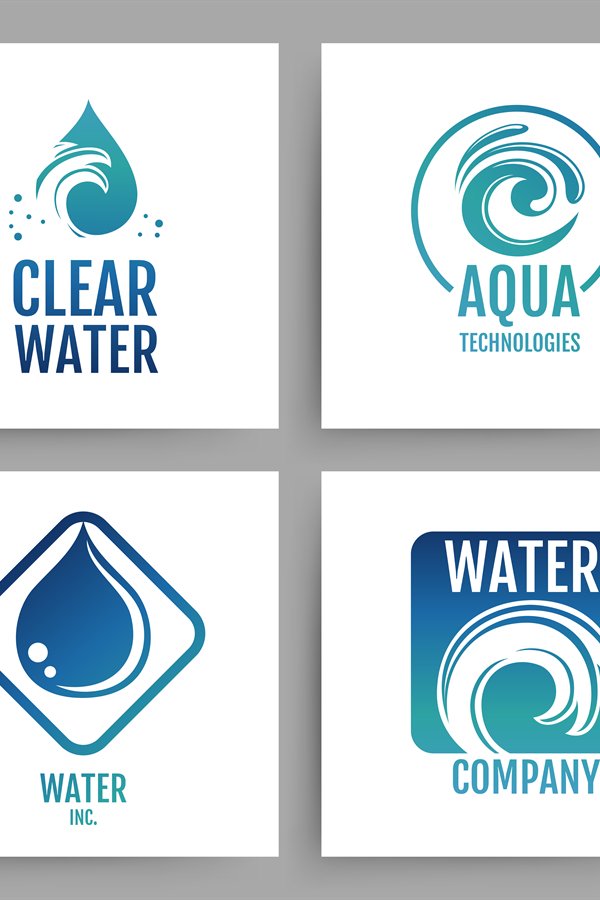 Colorful water company logos. Clean water emblem cards