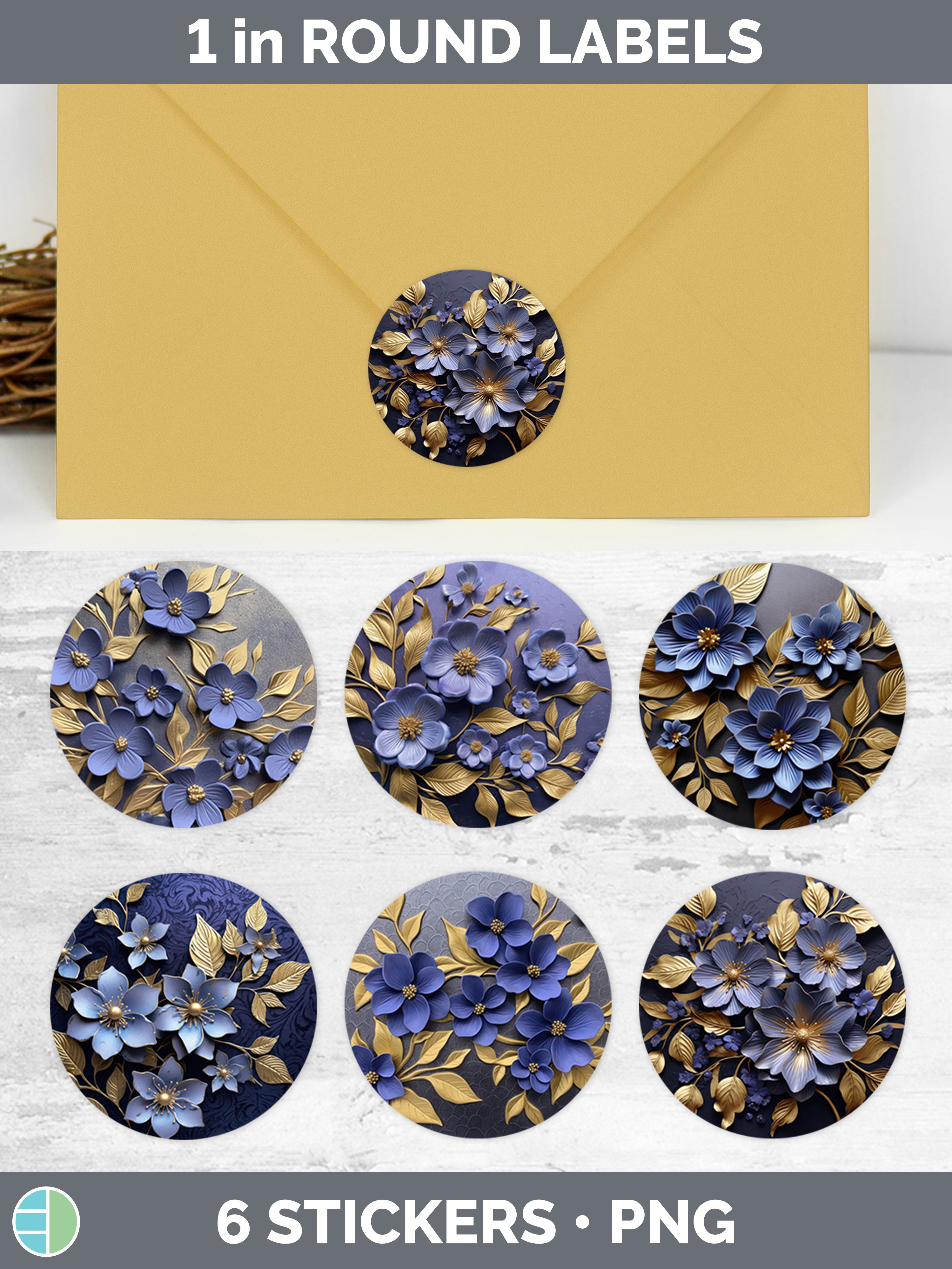 3D Elegant Periwinkle Flowers Stickers | Round Labels Design