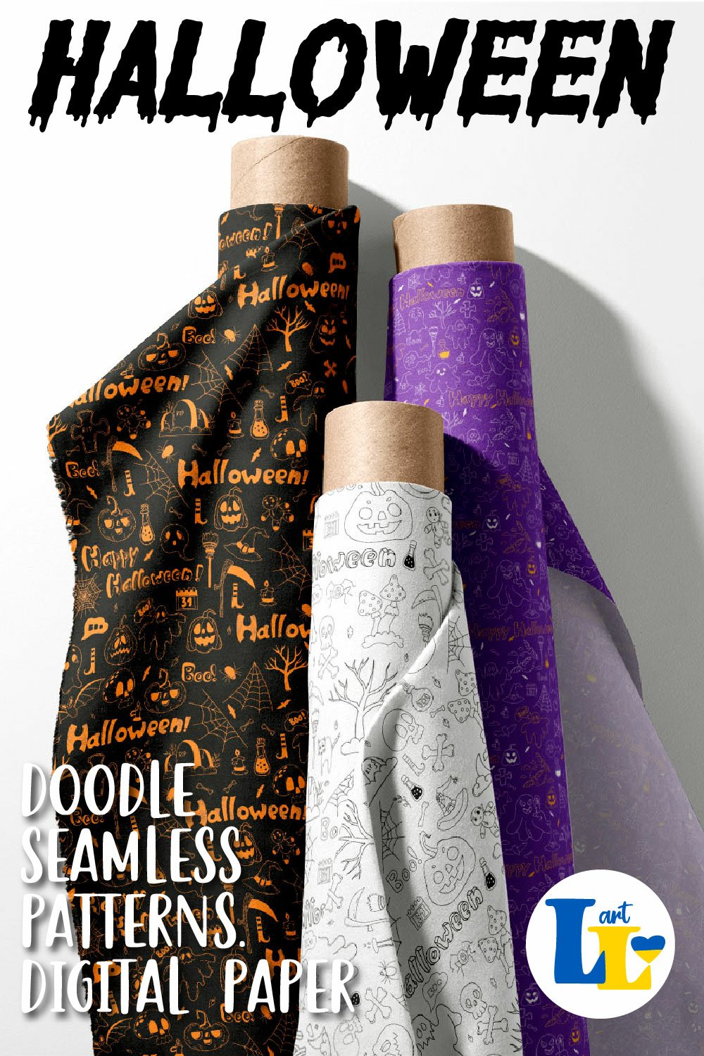 Halloween seamless pattern. Doodle background. Digital Paper