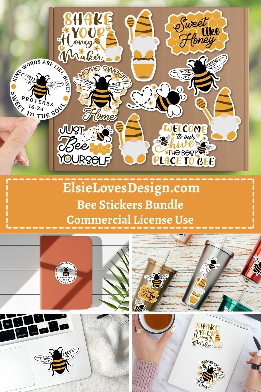 Bee PNG Stickers Bundle