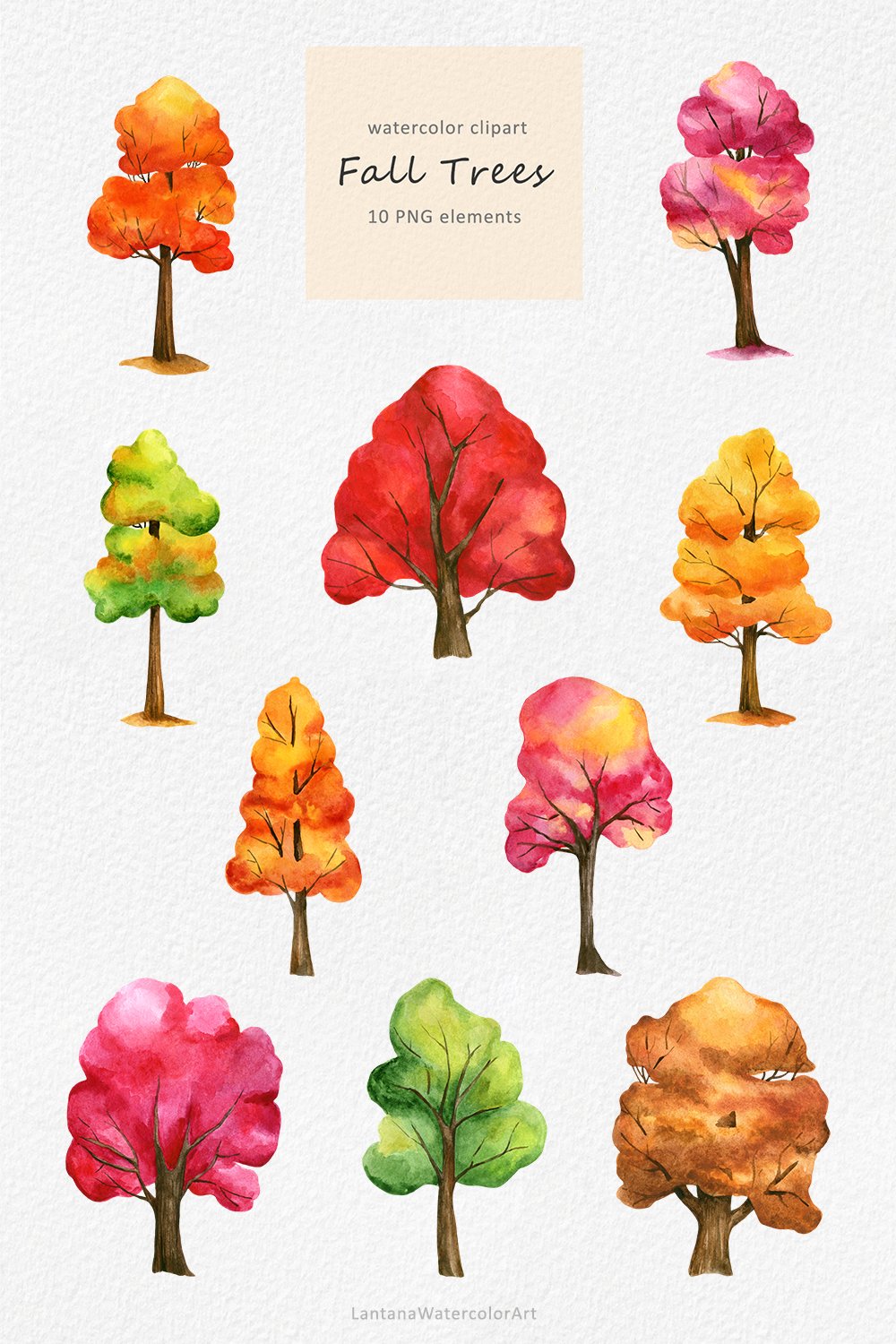 Watercolor Fall Trees Clipart