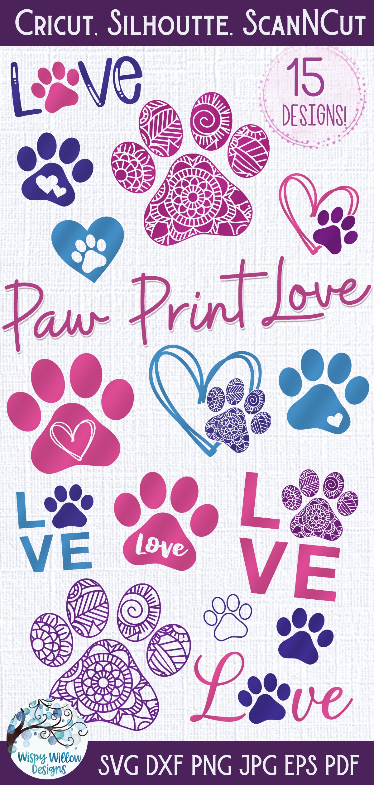 Paw Print Love SVG Bundle | Dog SVG Bundle (848852)