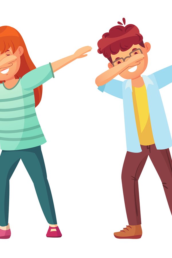Dabbing kids. Teenagers in dab dance pose, school kid dancin