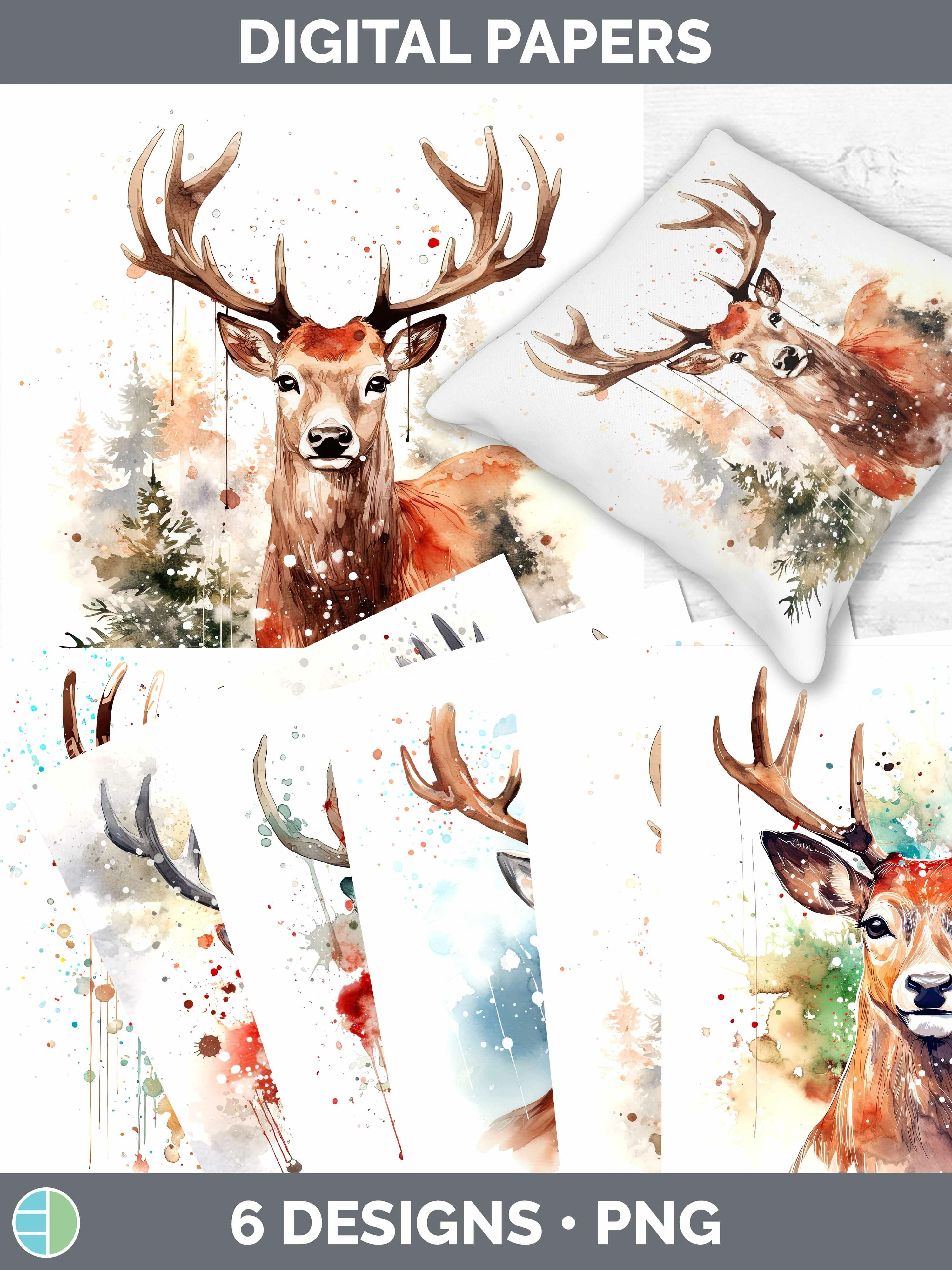 Christmas Reindeer Paper Backgrounds | Bundle Digital Scrapb