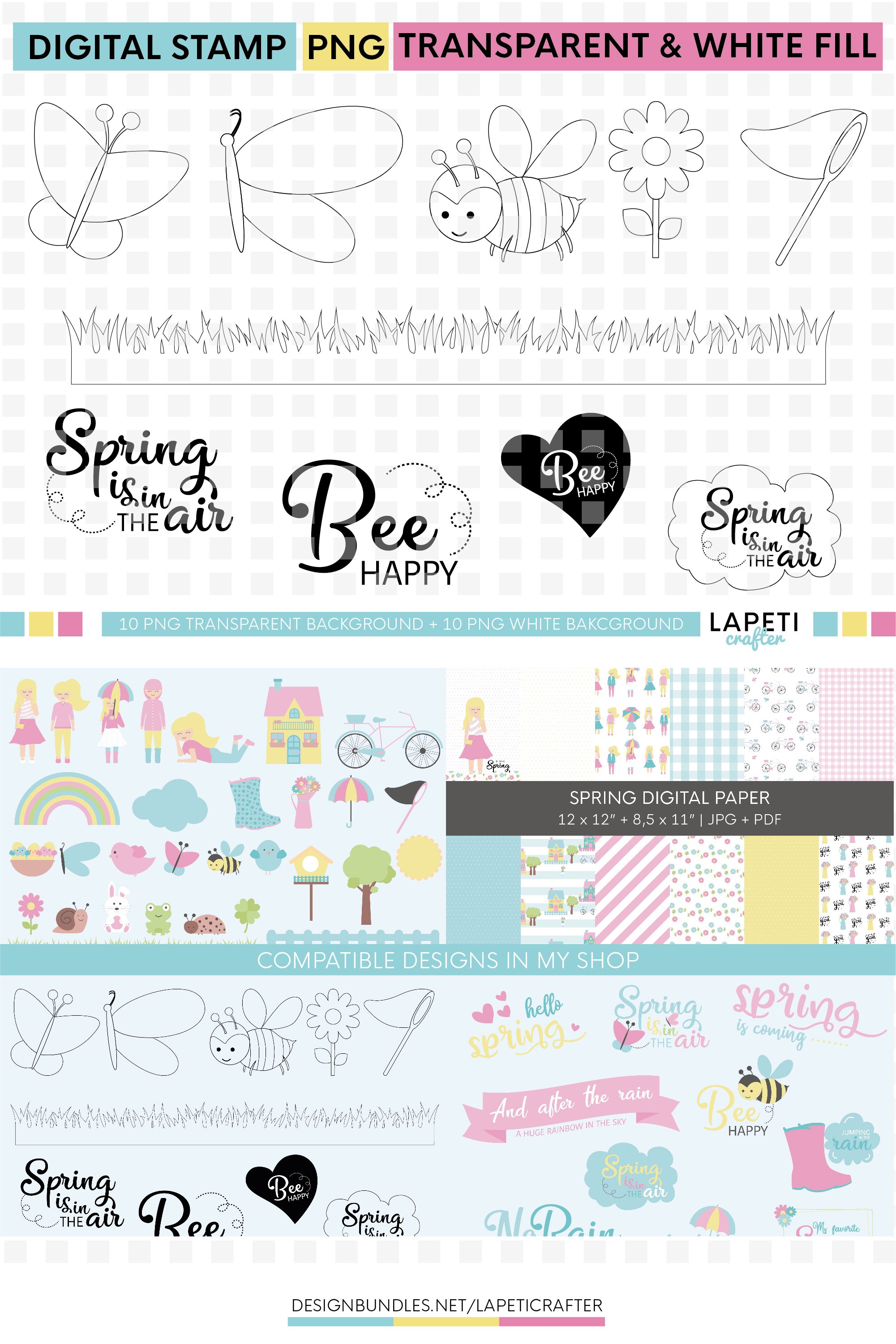 Spring digistamp | spring coloring pages | PNG & PDF stamps