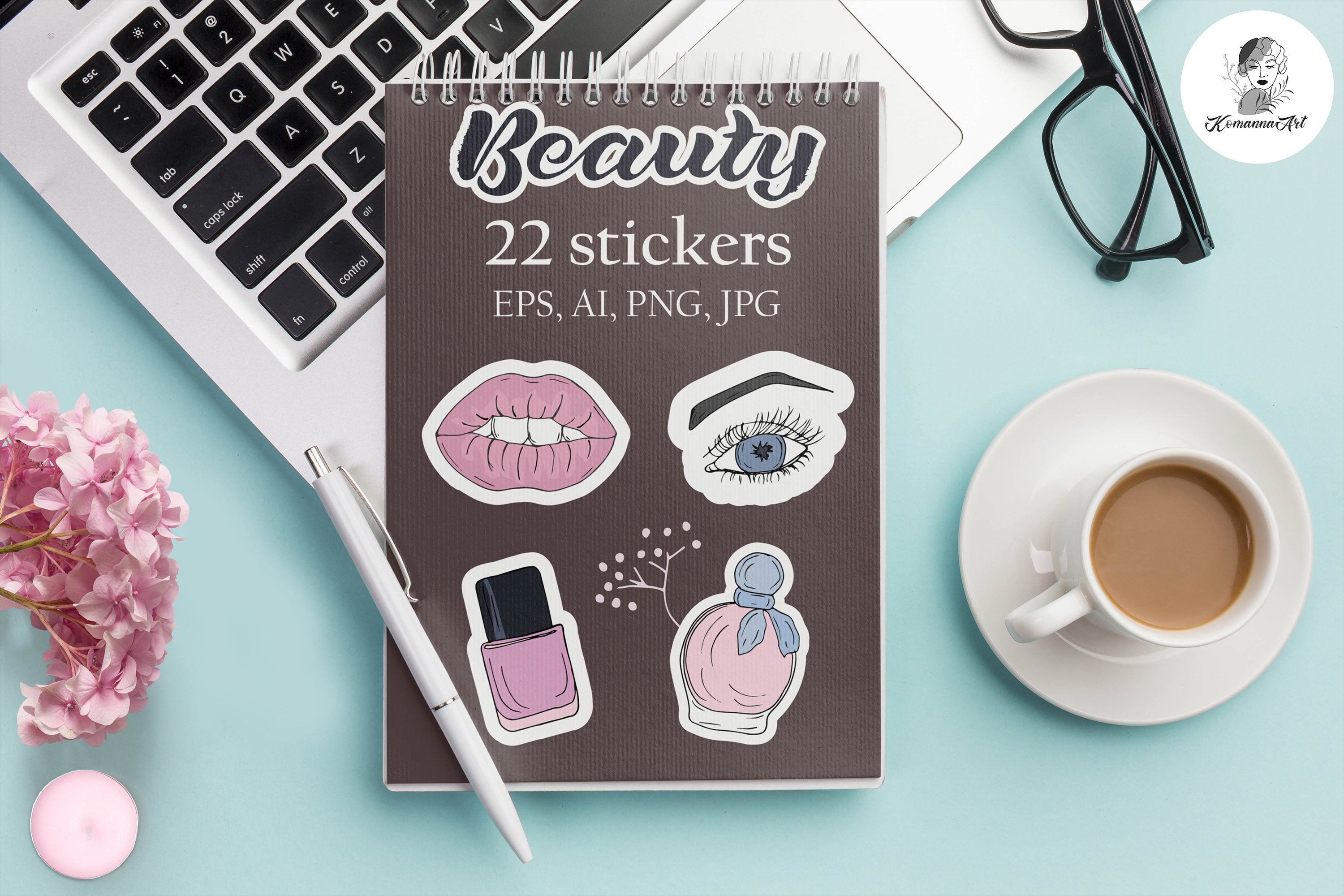 Vector Stickers graphics Digital set Sketch Beauty, Make Up