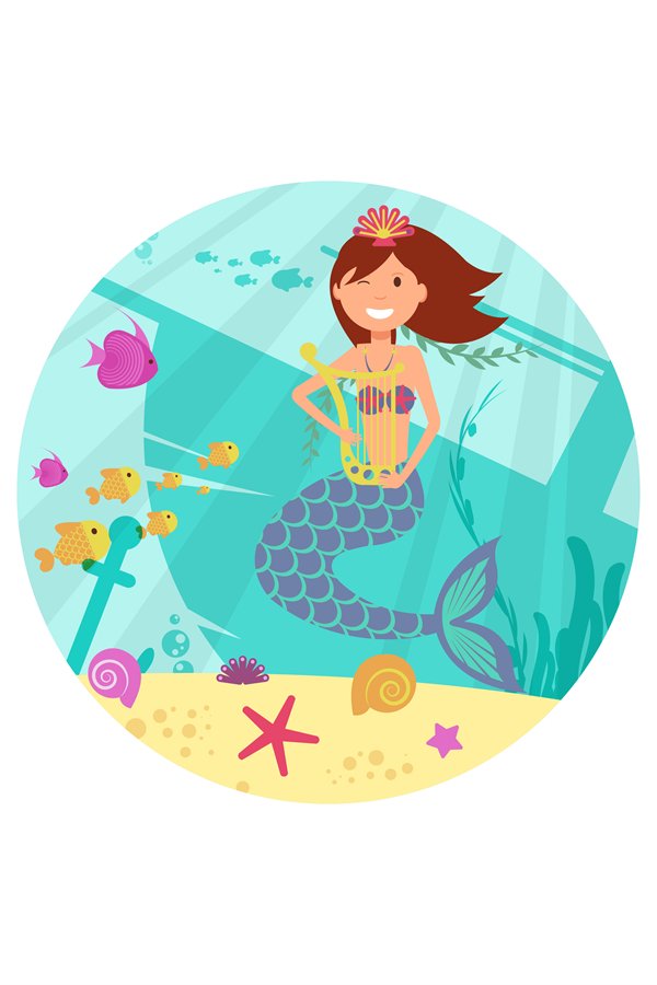 Cartoon smile mermaid vector banner. Sealife illustration