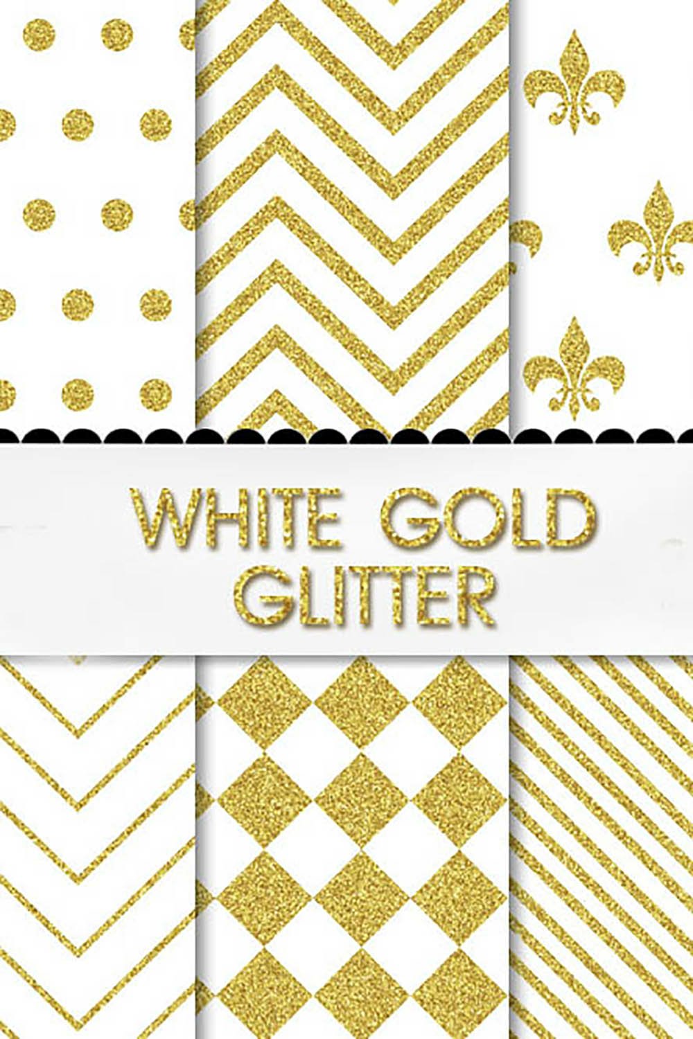 Gold White Glitter Digital Papers, Textures, Paper Pack