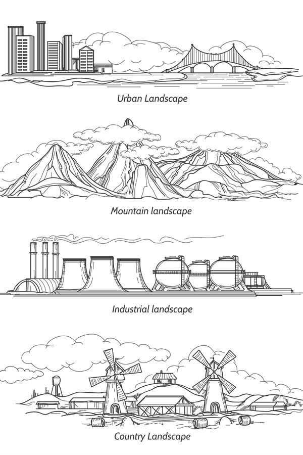 Doodle hand drawn landscapes