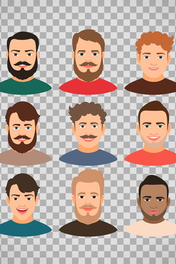 Man face avatars on transparent background