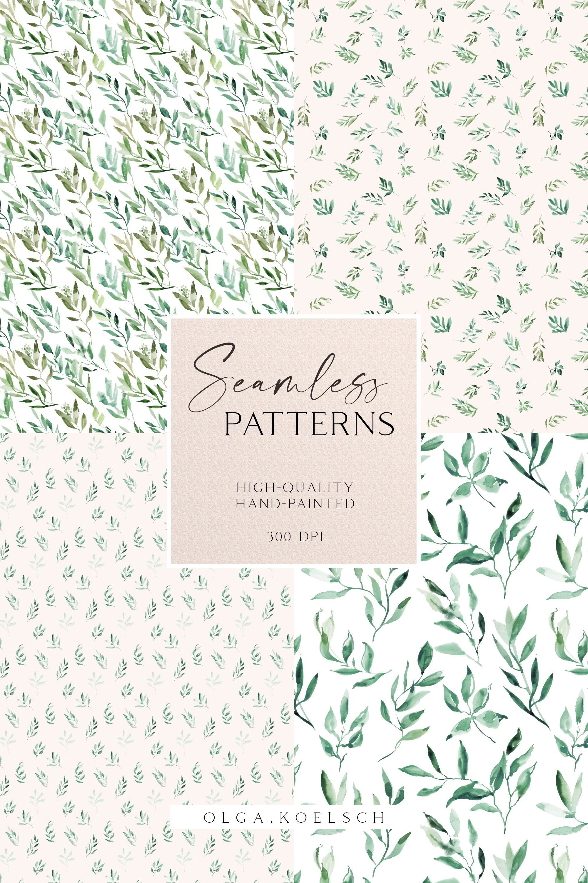 Greenery seamless pattern for fabric, Watercolor natural 016
