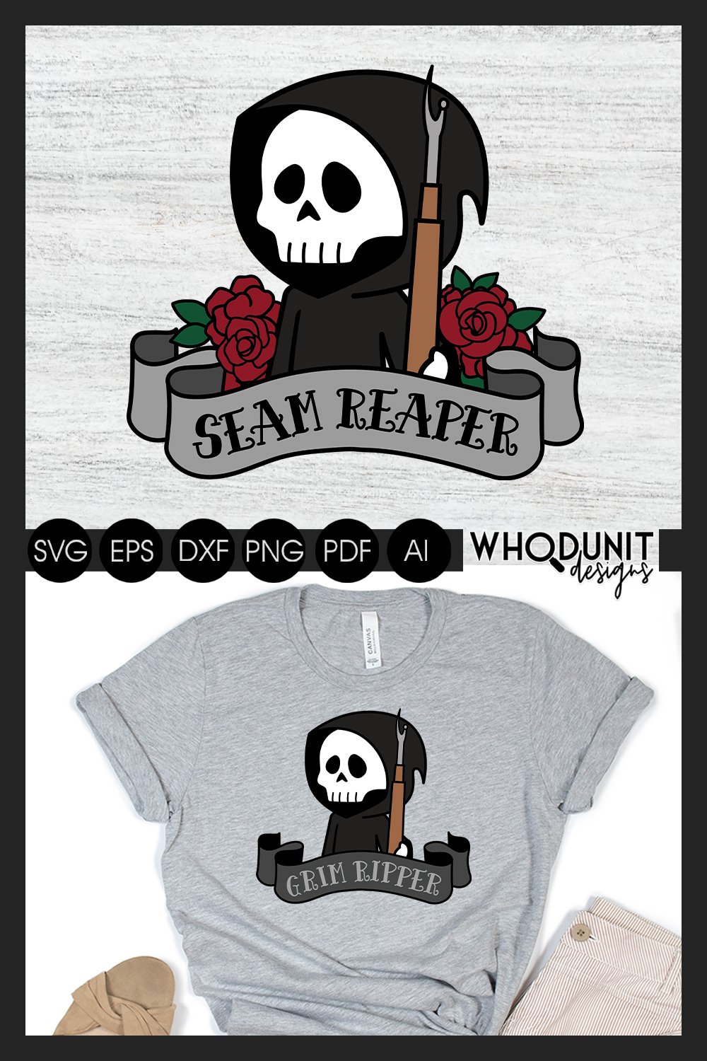 Seam Reaper SVG |Sewing cut file | Banners and Roses