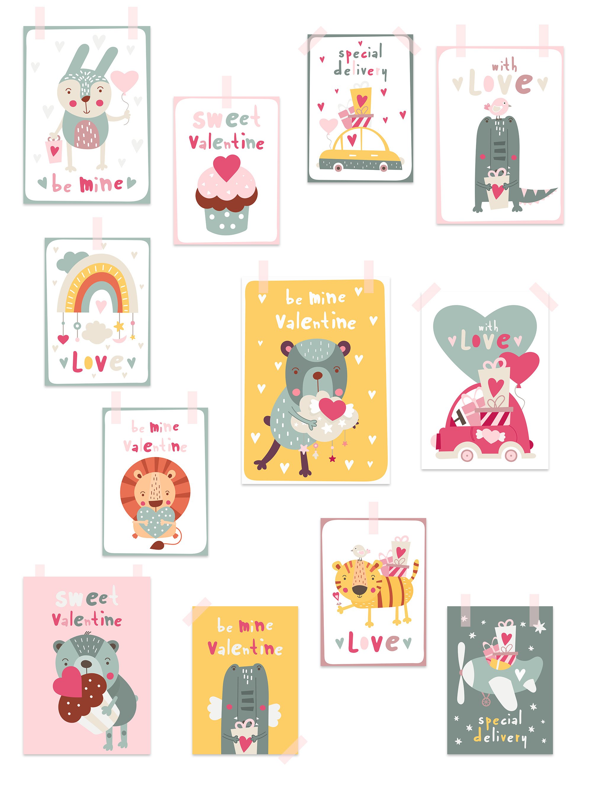 Kids Valentine's day cards bundle with cute animals