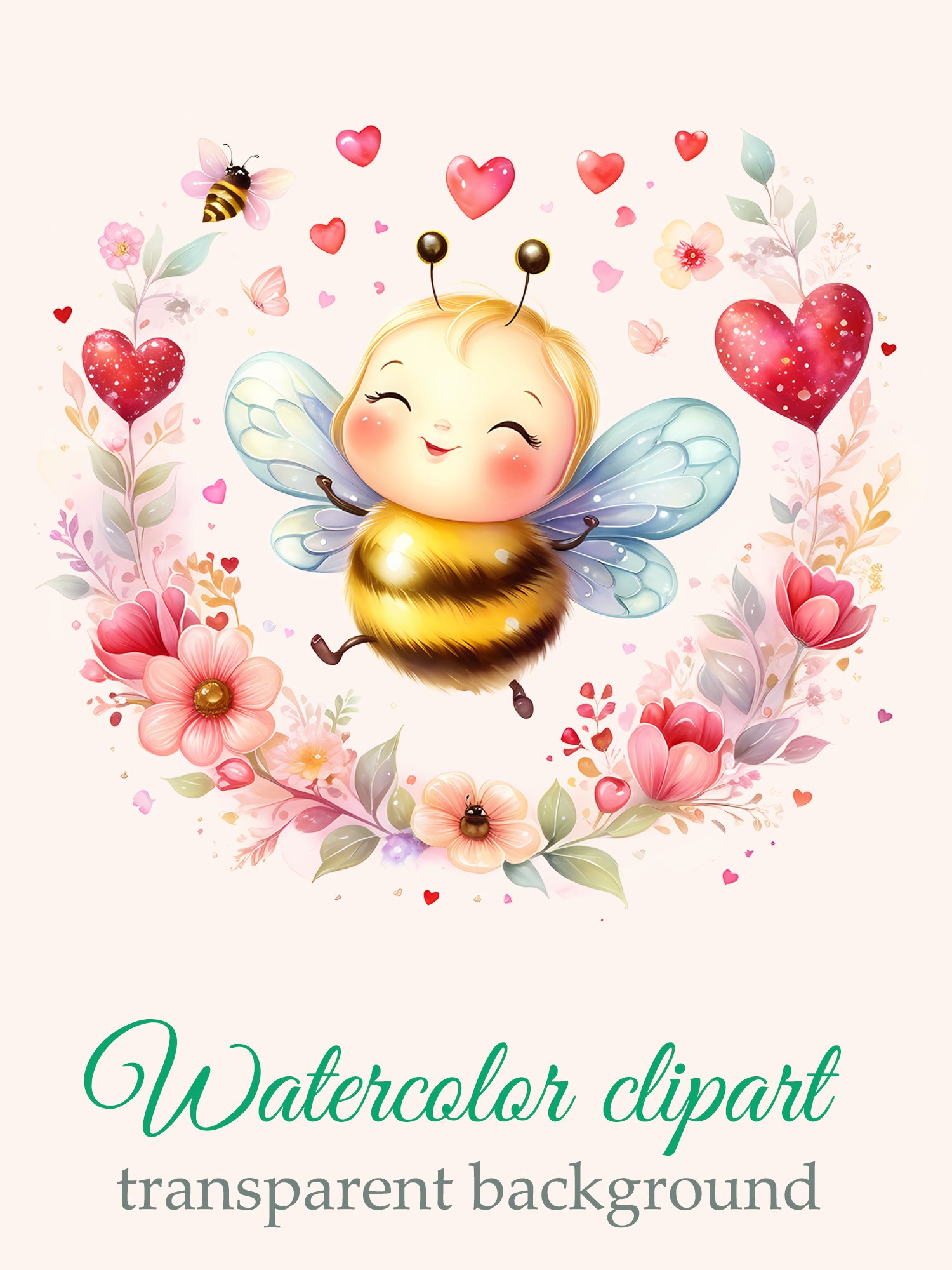 Watercolor Spring Bee Clipart, Bee watercolor painting, PNG,