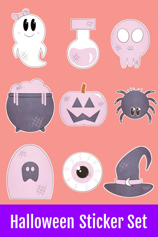 Halloween Sticker Set | Cute Pink Halloween Sticker Sheet