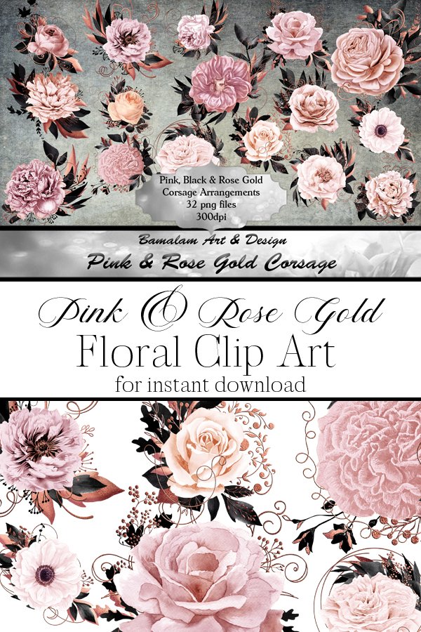Pink & rose gold flower clipart