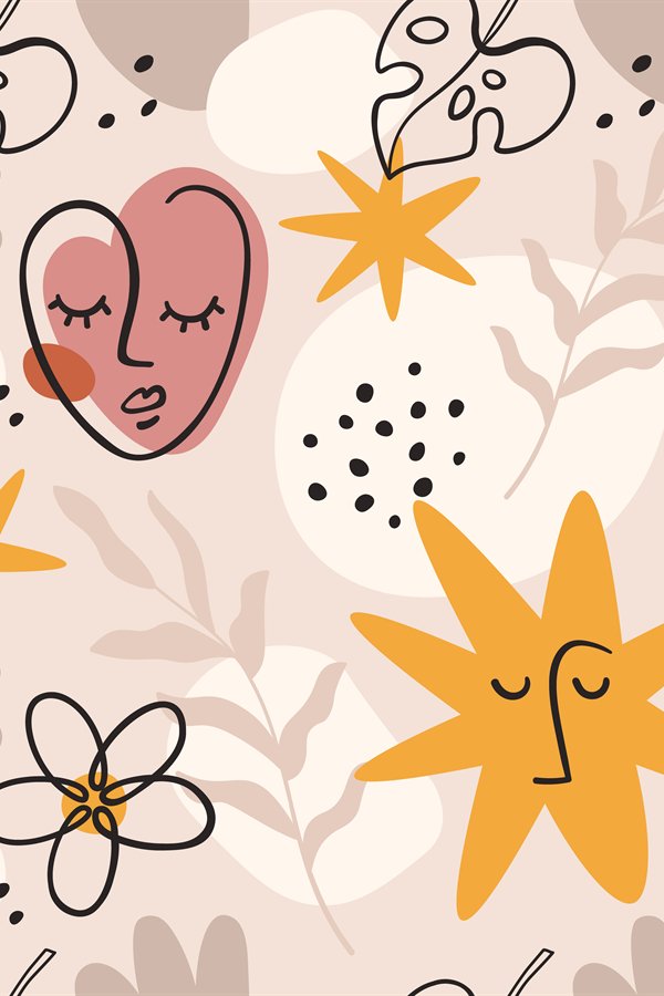 Abstract portrait seamless pattern. Woman face and shapes in