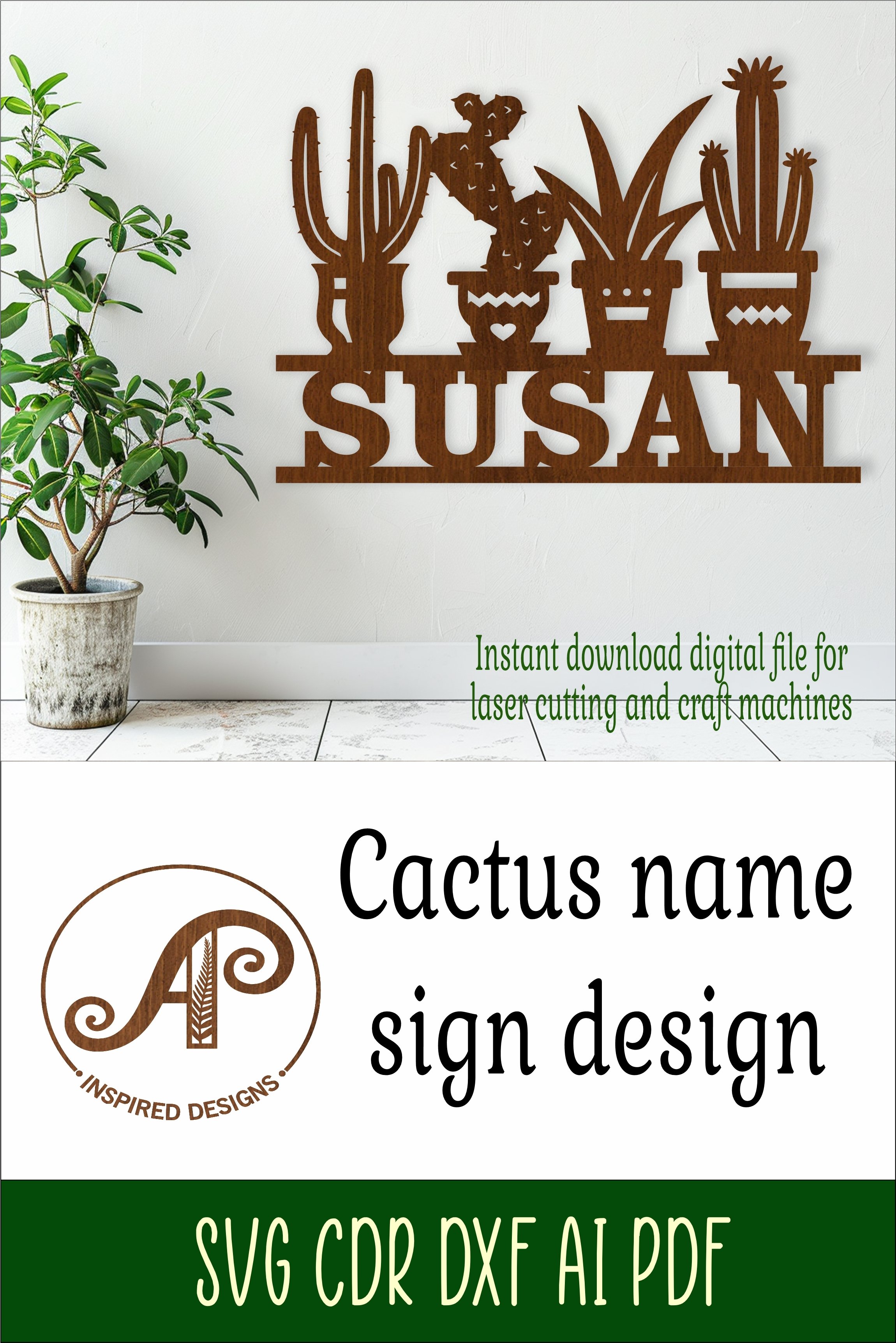 Cactus name sign svg laser cut file