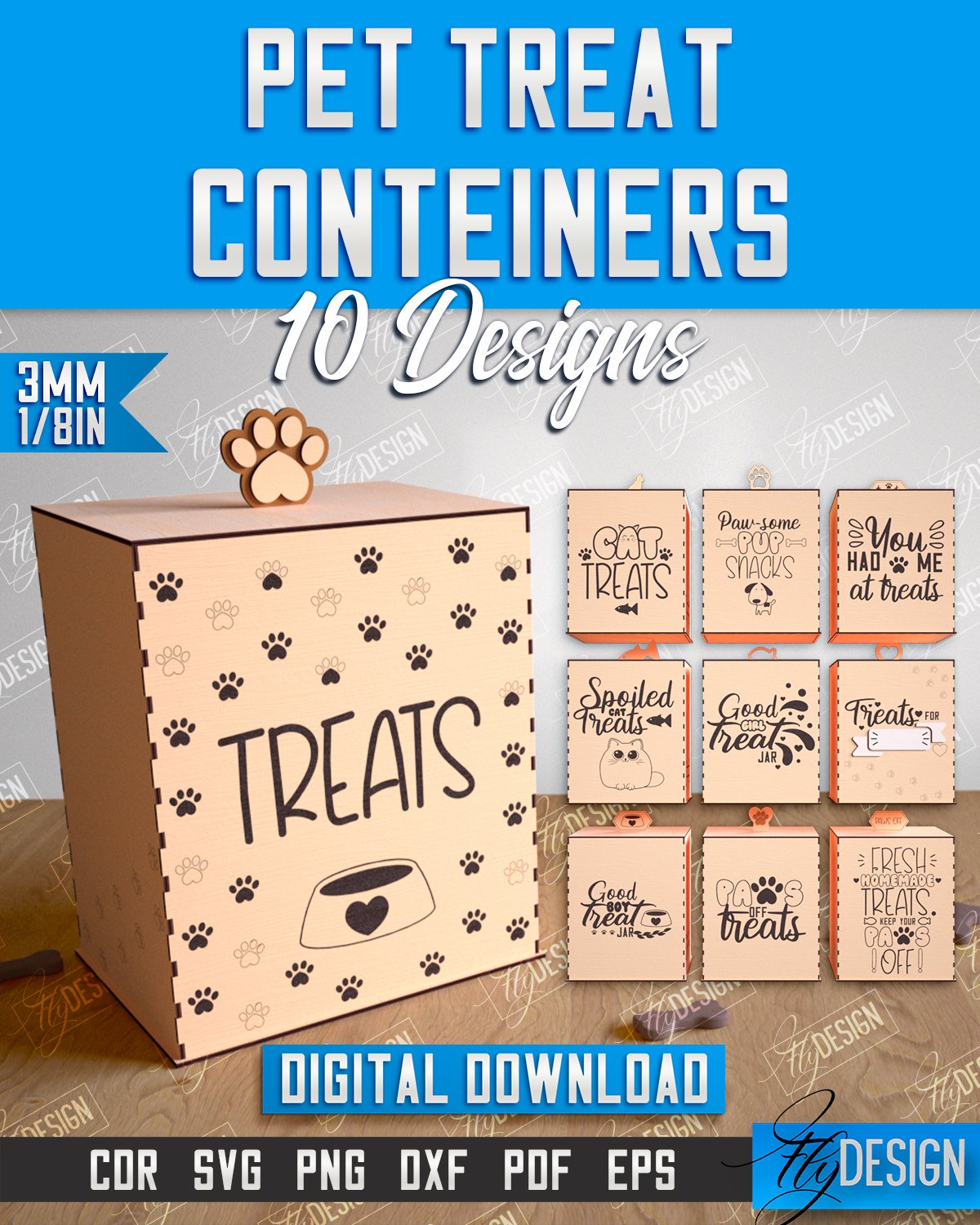 Pet Treat Containers Laser Cut Bundle, 3D Pets Storage Jars