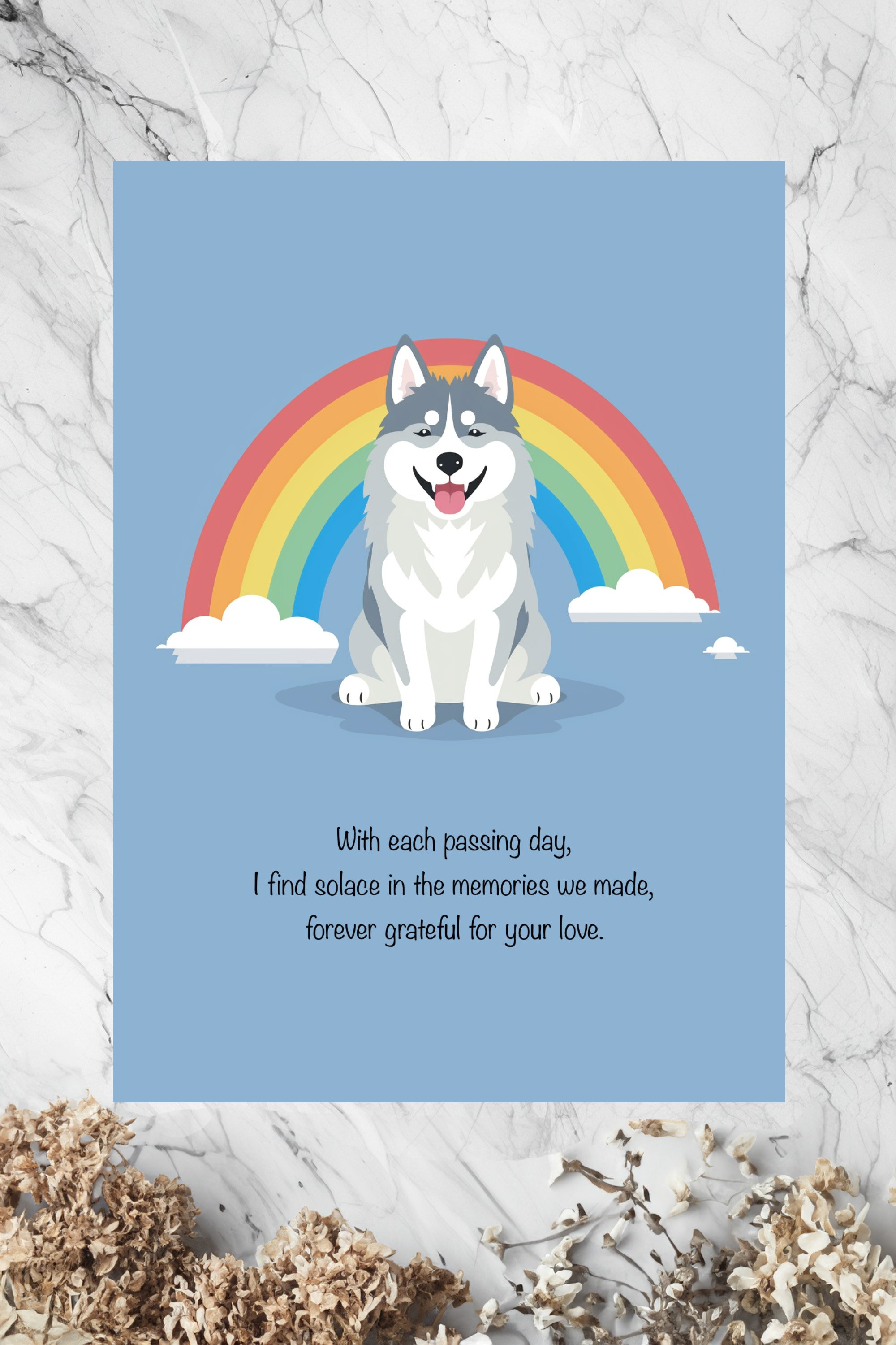 Husky Dog Sympathy card DIGITAL download Rainbow Bridge