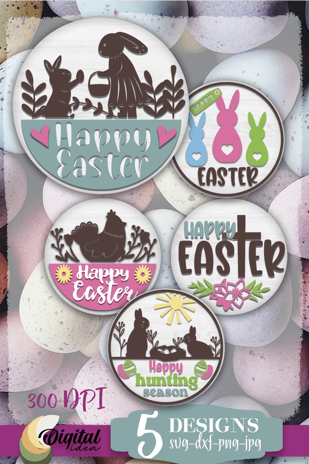 Happy Easter Round Door Sign Bundle. Glowforge. Laser cut