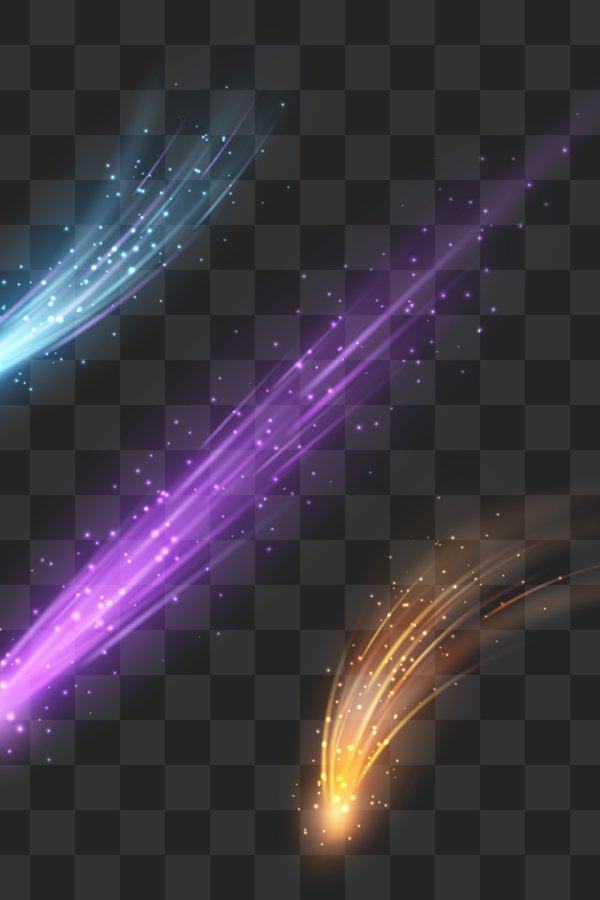 Color vector meteor and comet on transparent plaid backgroun