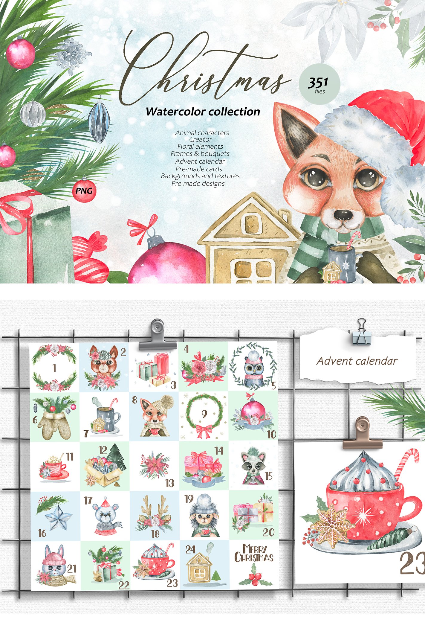 Watercolor Christmas animals clipart (1626348)