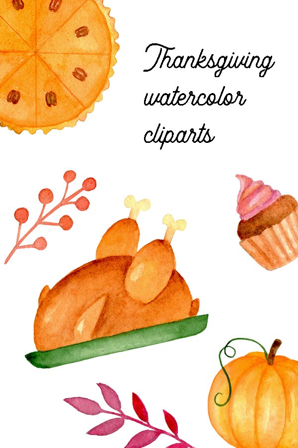 Thanksgiving watercolor clipart bundle