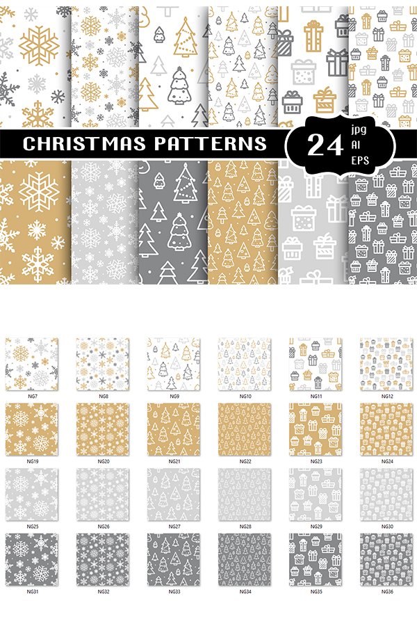 Christmas seamless patterns bundle, winter backgrounds set