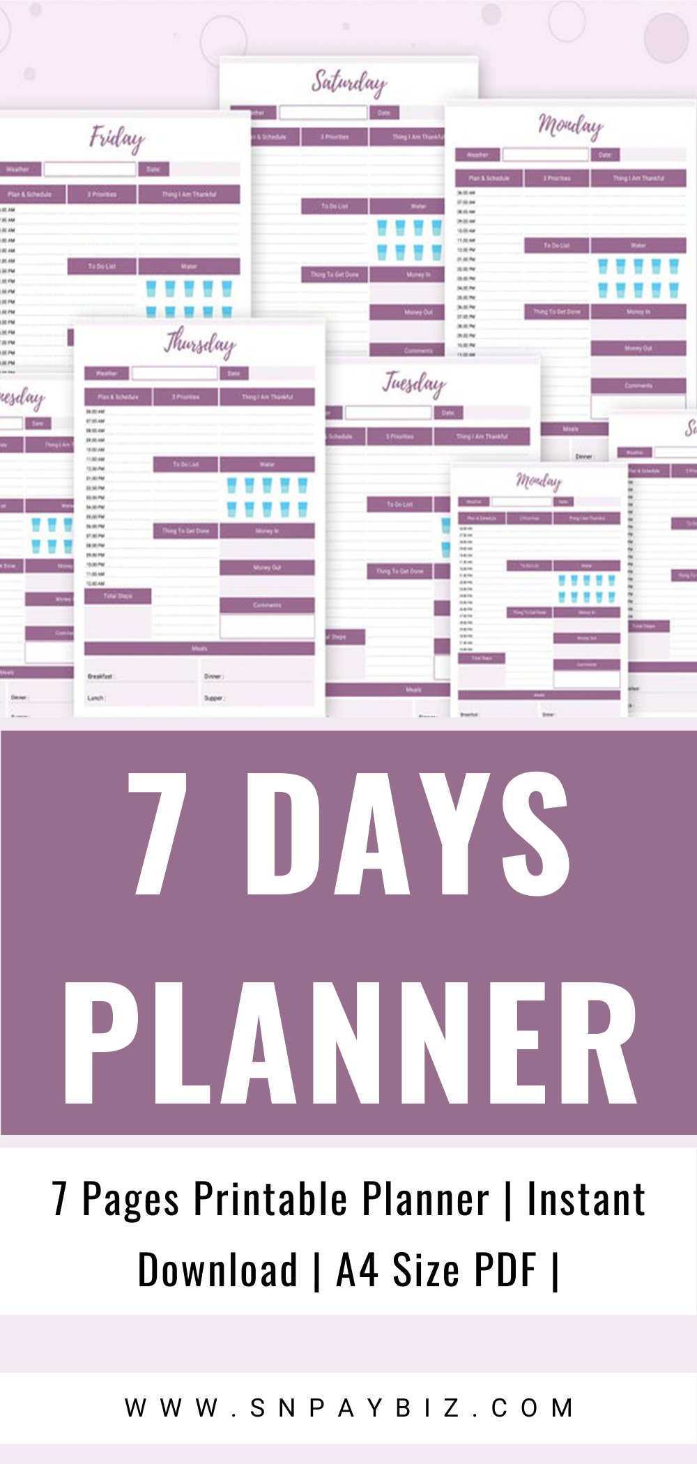7 Day Planner- Digital Day Planner- Daily Planner Goodnotes