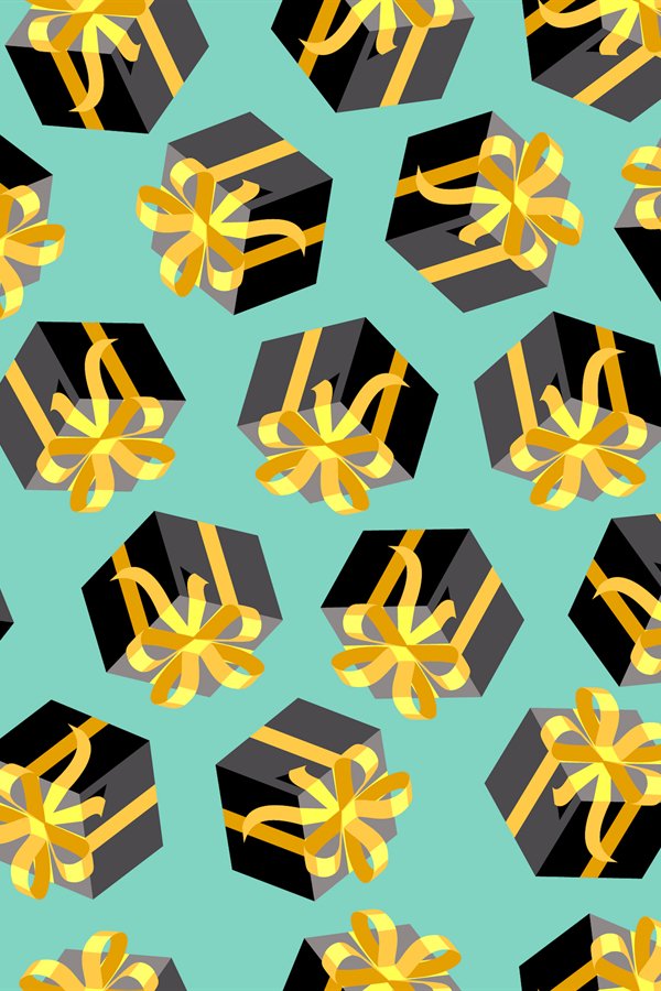 Seamless pattern with black giftboxes. Flat style vector ill