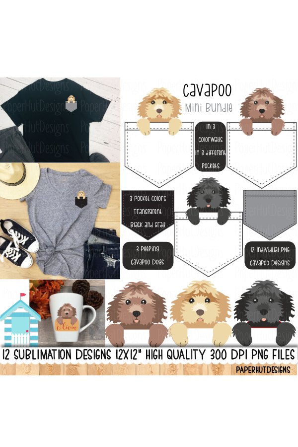 Cavapoo Dogs Pocket Sublimation Designs